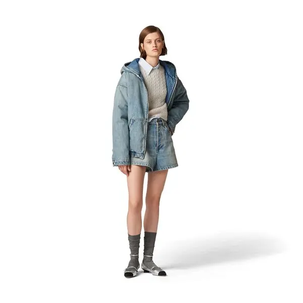 Miu Miu Denim Shorts With Top-stitching