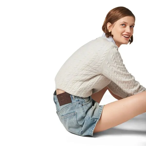 Miu Miu Denim Shorts With Top-stitching