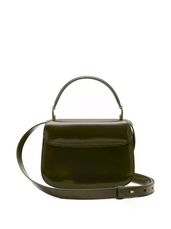 Ami Glazed Leather Shoulder Bag With Logo Detail - Green