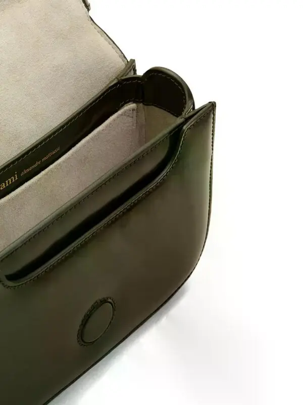 Ami Glazed Leather Shoulder Bag With Logo Detail - Green