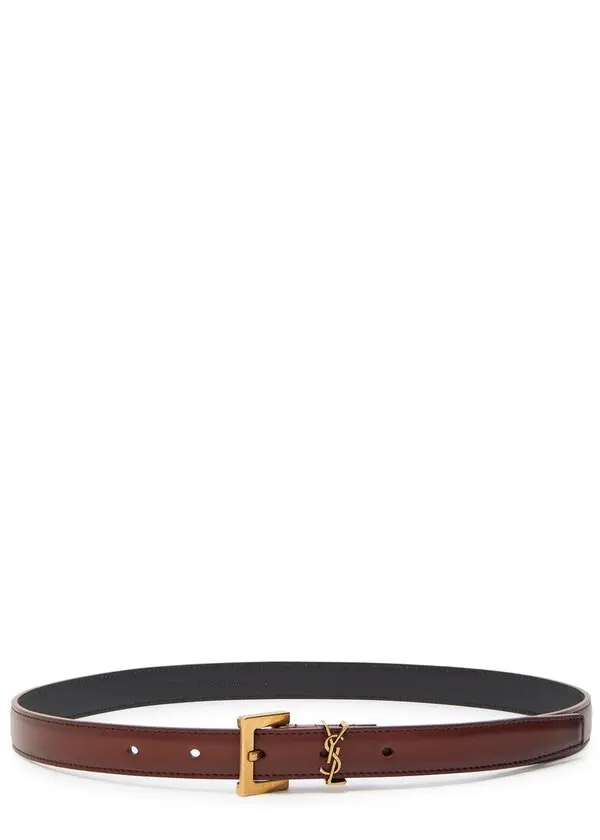 Saint Laurent Logo Leather Belt - Dark Brown
