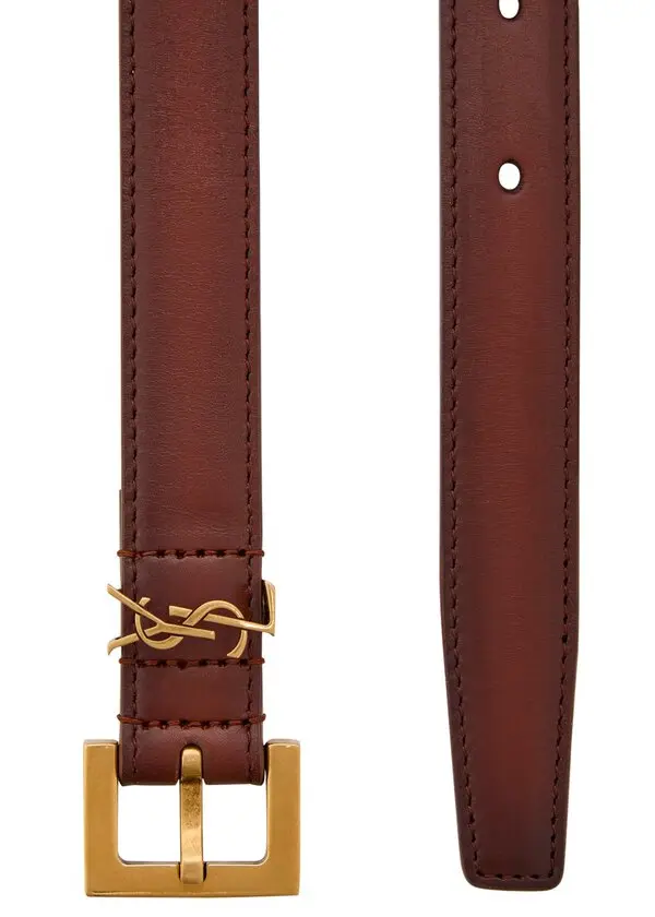 Saint Laurent Logo Leather Belt - Dark Brown