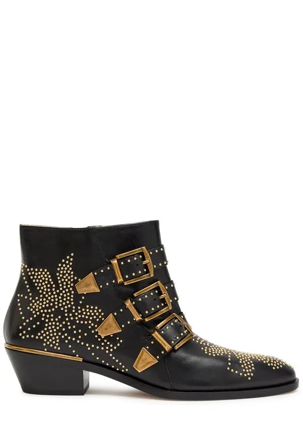 Chloé Susanna 40 Studded Nappa Leather Ankle Boots - Black