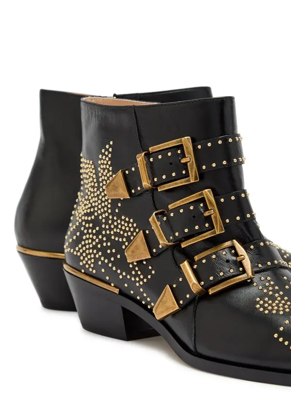 Chloé Susanna 40 Studded Nappa Leather Ankle Boots - Black