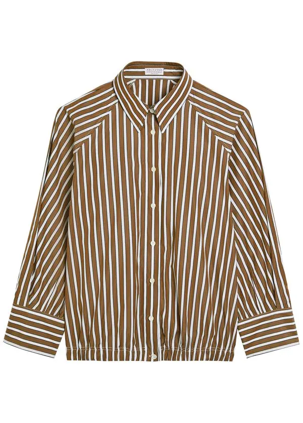 Brunello Cucinelli Striped Cotton-poplin Shirt - Tan