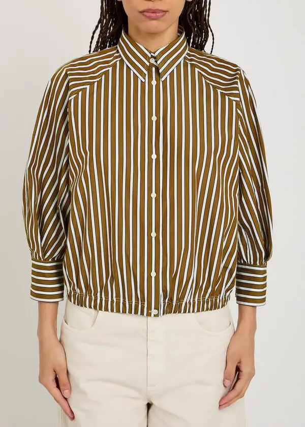 Brunello Cucinelli Striped Cotton-poplin Shirt - Tan