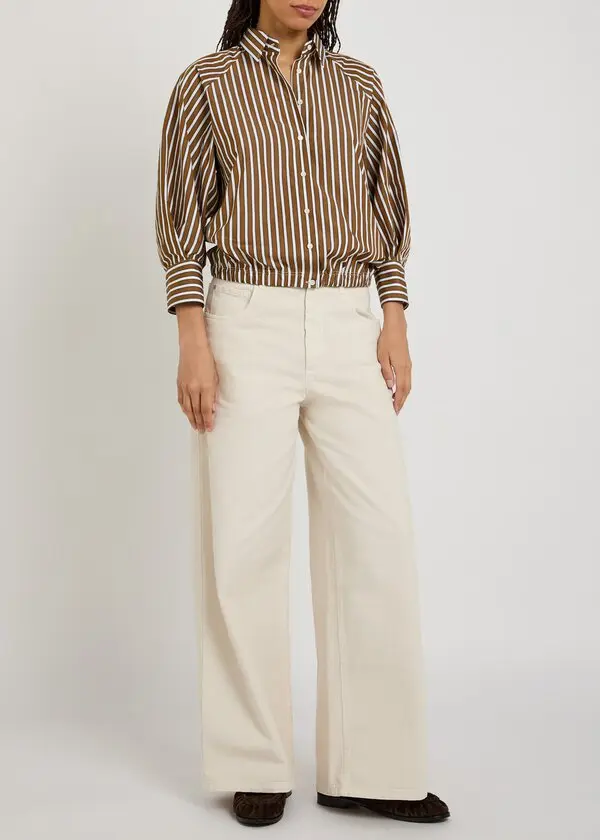 Brunello Cucinelli Striped Cotton-poplin Shirt - Tan