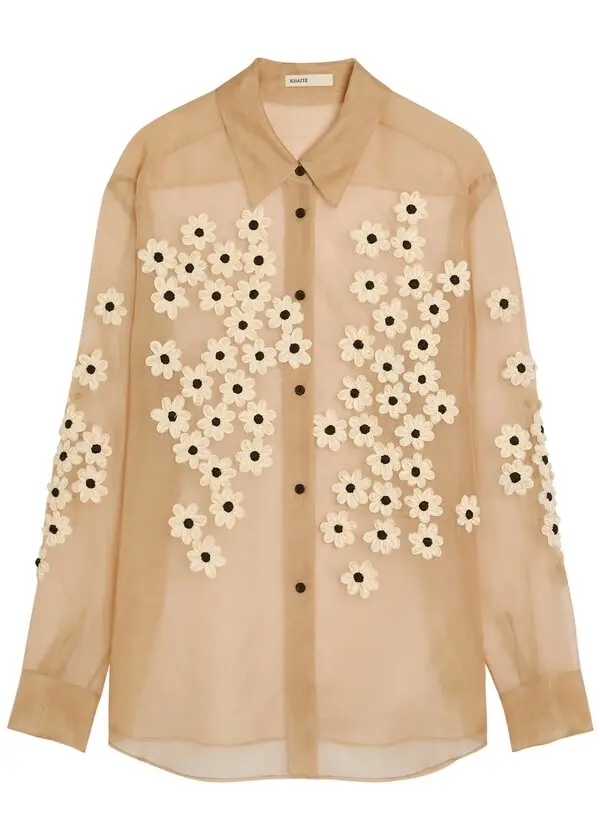 Khaite Argo Floral-appliquéd Silk-chiffon Shirt - Beige