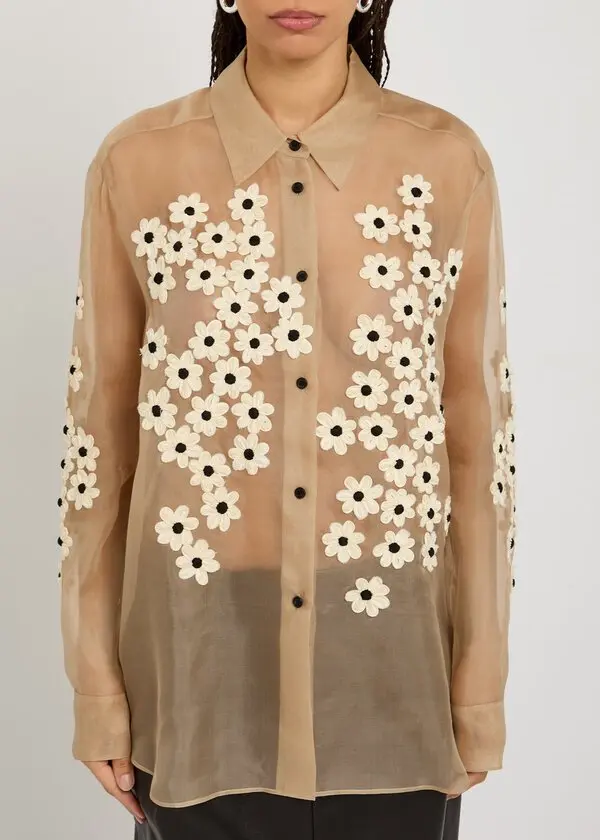 Khaite Argo Floral-appliquéd Silk-chiffon Shirt - Beige