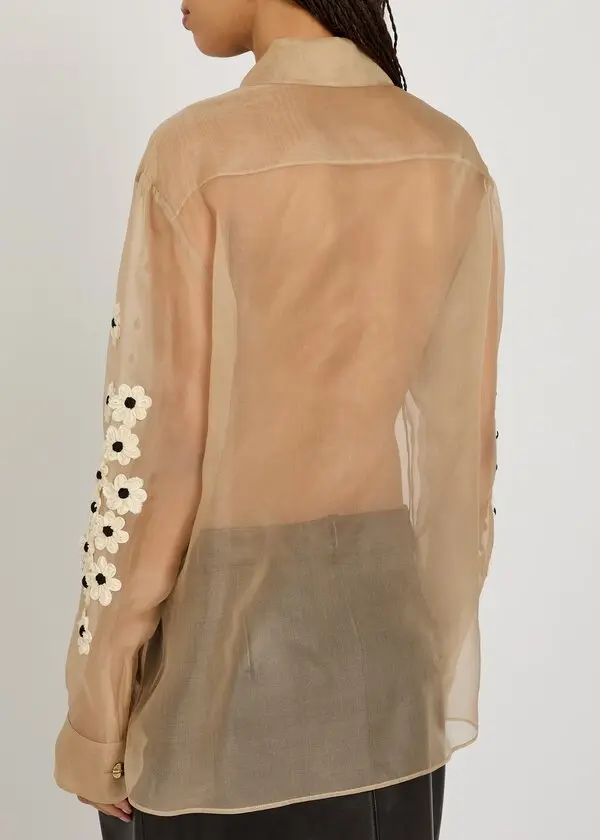 Khaite Argo Floral-appliquéd Silk-chiffon Shirt - Beige