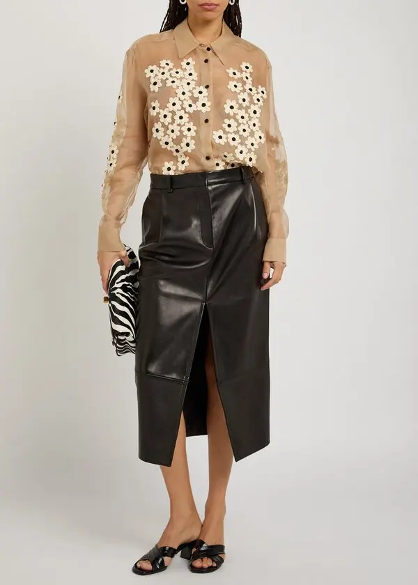 Khaite Argo Floral-appliquéd Silk-chiffon Shirt - Beige