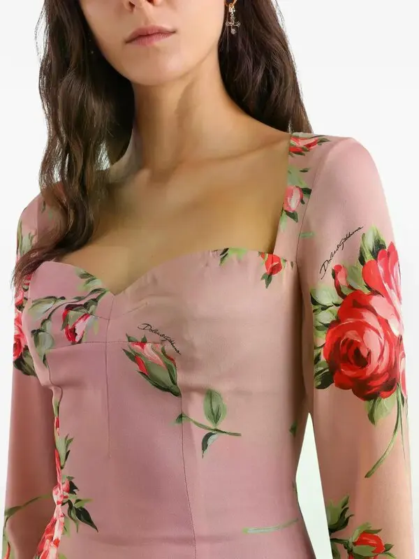 Dolce & Gabbana Floral-print Midi Dress - Pink