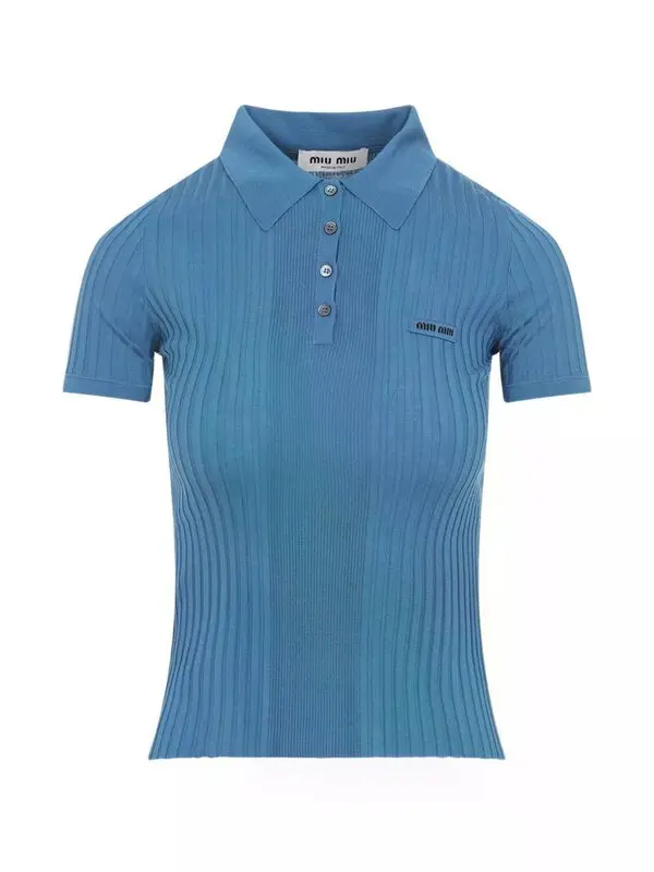 Miu Miu Ribbed Knit Polo Top - Blue
