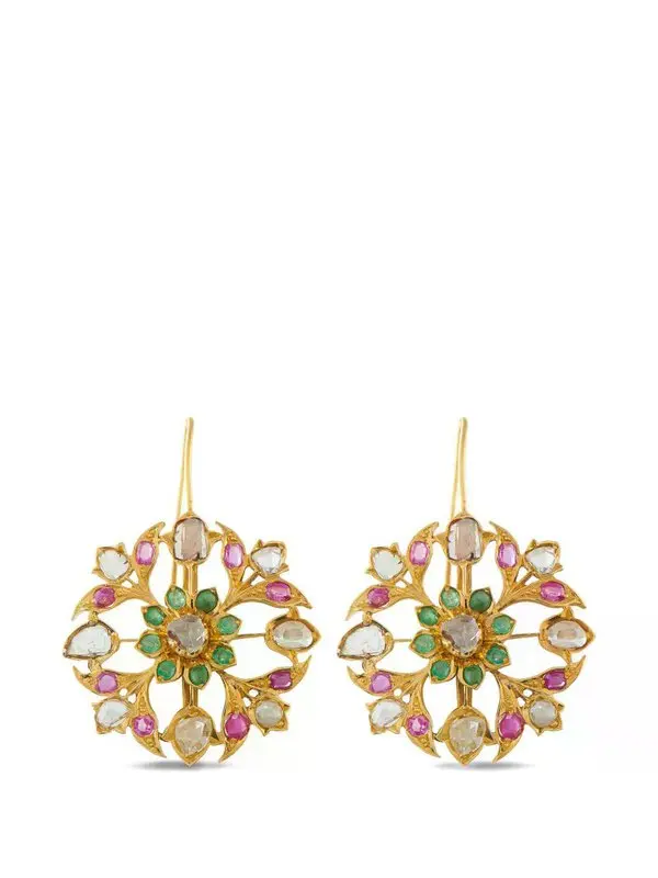 LB EXCLUSIVE Floral-motif Multi-stone Earrings - Gold