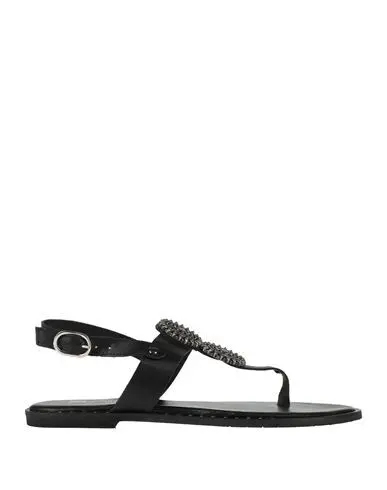 DIVINE FOLLIE Leather Thong Sandals - Black