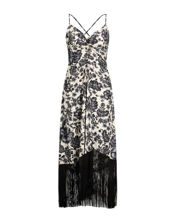 Sandro Silk Floral Print Maxi Dress With Fringes