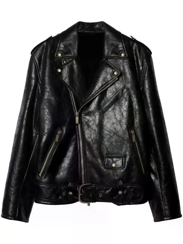 Off-White Crinkled Leather Biker Jacket