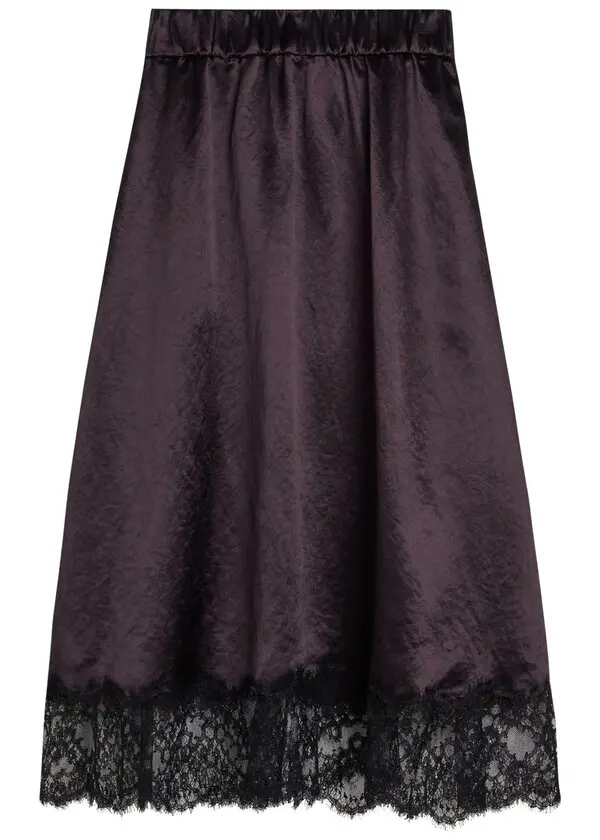 Maria Mcmanus Lace-trim Satin Midi Skirt - Plum