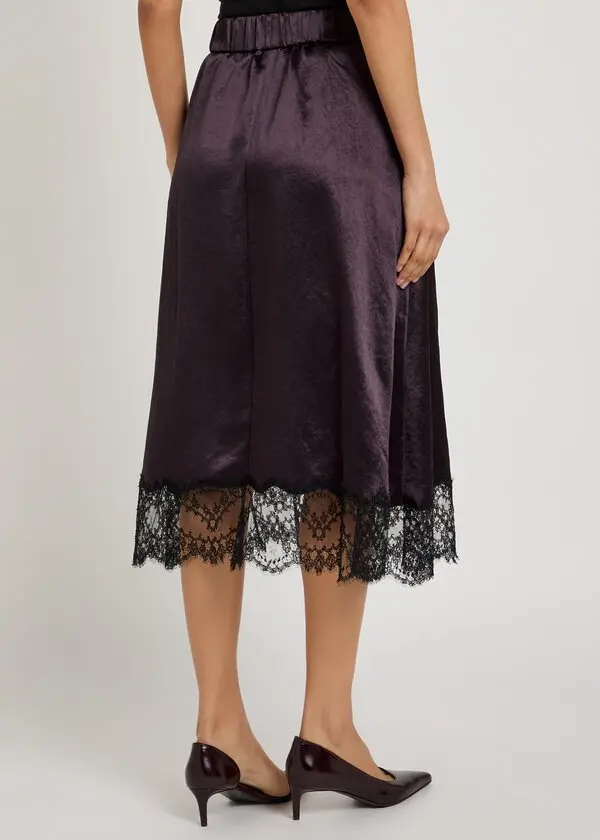 Maria Mcmanus Lace-trim Satin Midi Skirt - Plum
