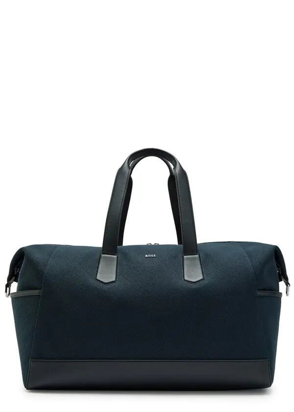 BOSS Leather-trim Canvas Holdall Bag - Navy