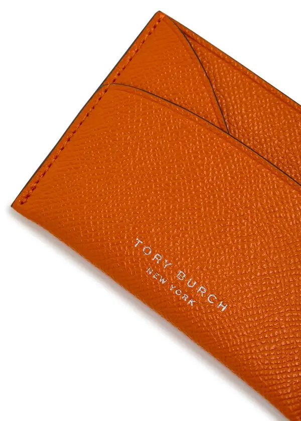 Tory Burch Romy Flat Grained Leather Card Case - Orange