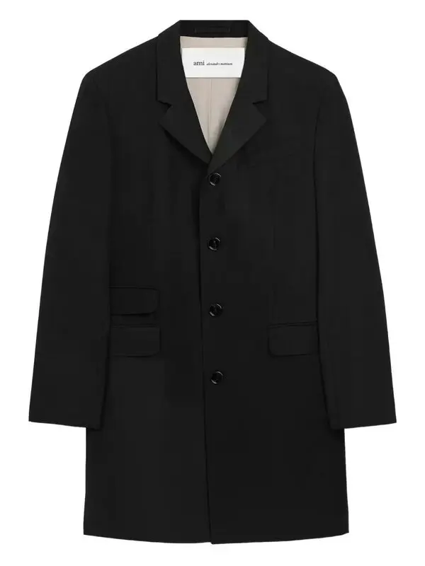 AMI Paris Wool Straight Fit Single-breasted Coat - Black