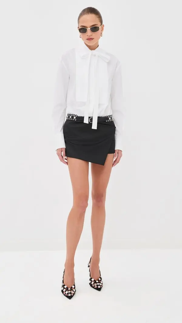 Attico Mini Shirt Dress With Tie Neck