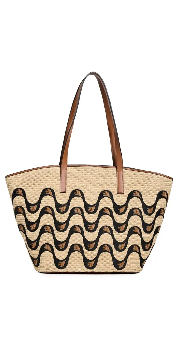 Farm Rio Raffia Basket Large Tote Bag - Natural Raffia And Black