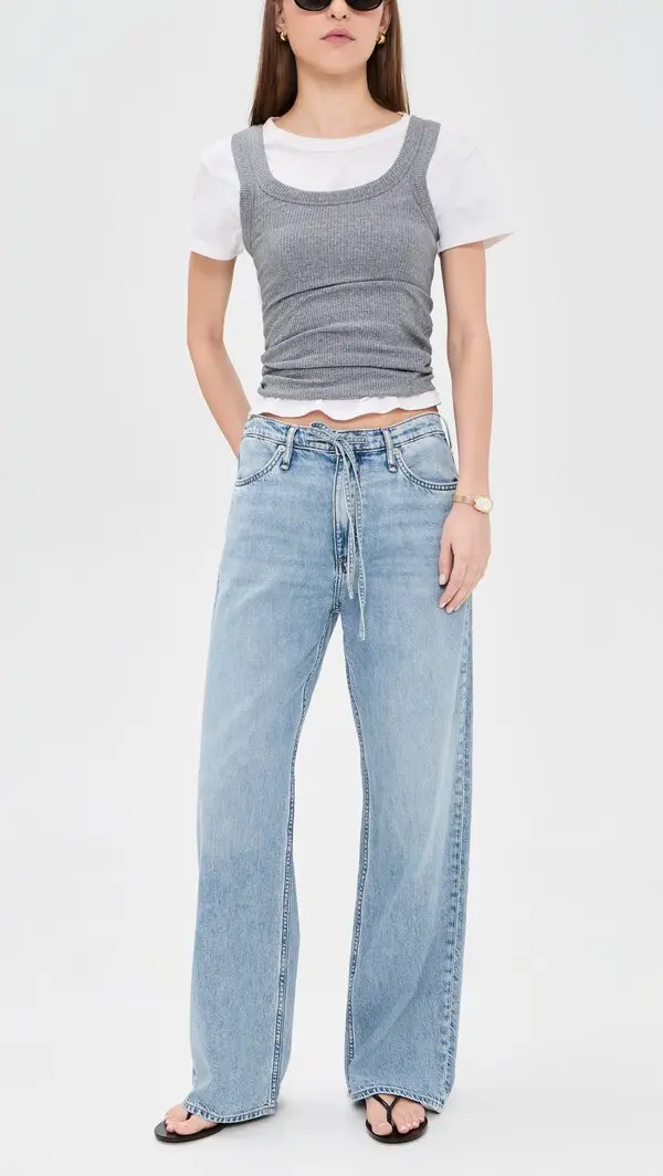 Rag & Bone Featherweight Phoebe Wide Leg Jeans - Everglade