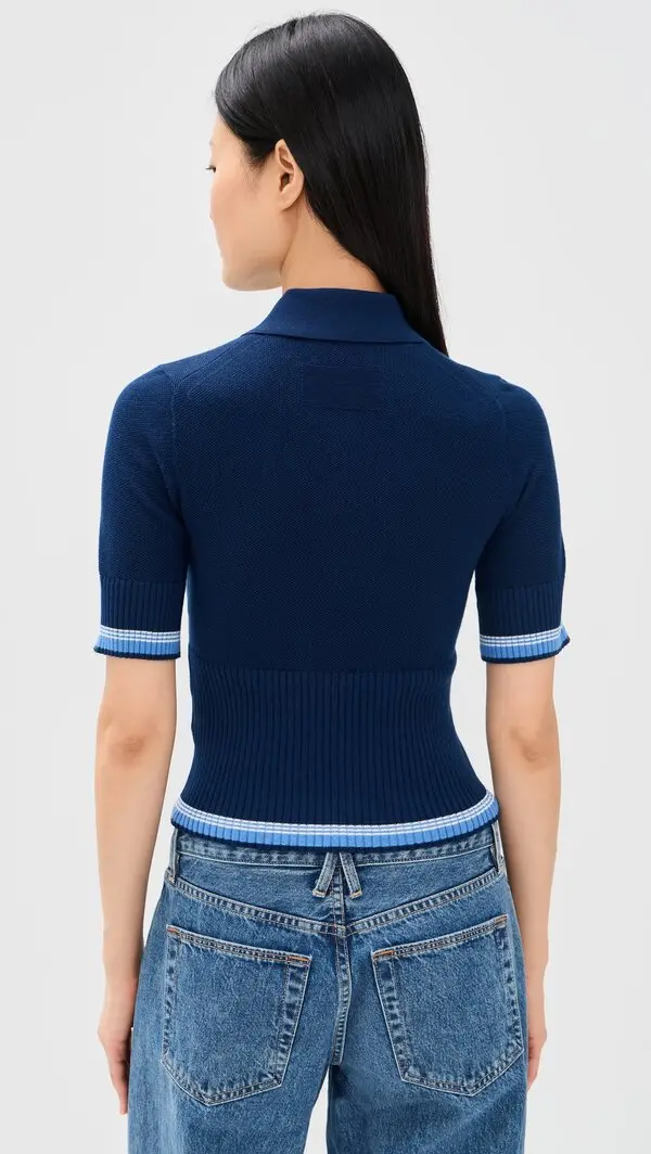 Guest In Residence The Marcella" Knit Polo With Striped Trim - Navy