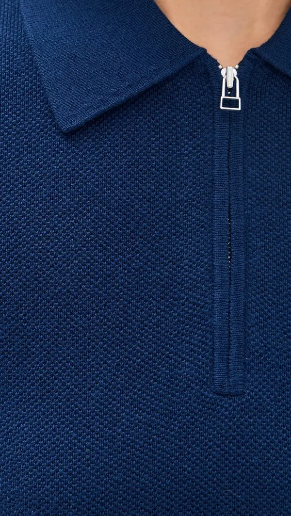 Guest In Residence The Marcella" Knit Polo With Striped Trim - Navy