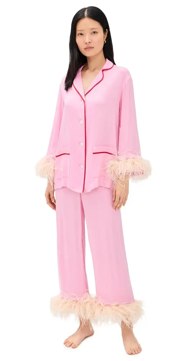 Sleeper Party Pajama Set With Detachable Feathers - Pink