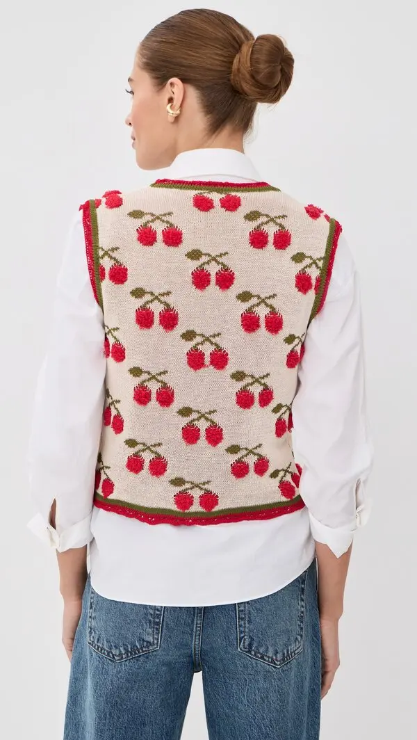 La DoubleJ Cherry Gilet - Multicolor Ecru/green/red