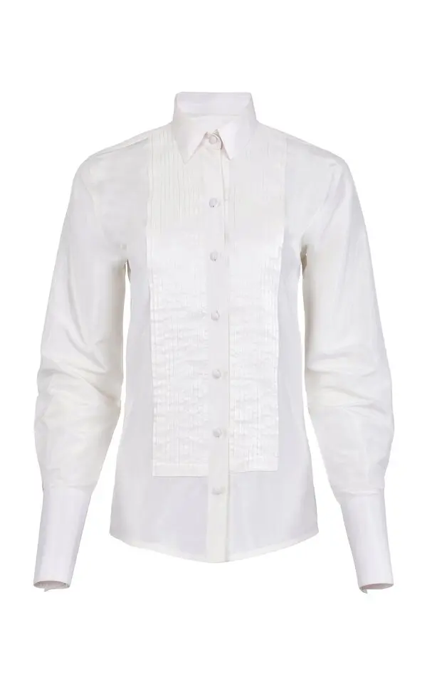 FRANCESCA MIRANDA Silk Taffeta Tuxedo Shirt - White