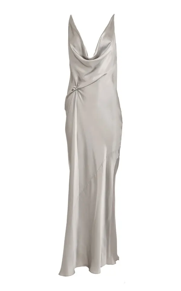 FRANCESCA MIRANDA Knot Charmed Silk Maxi Dress - Silver