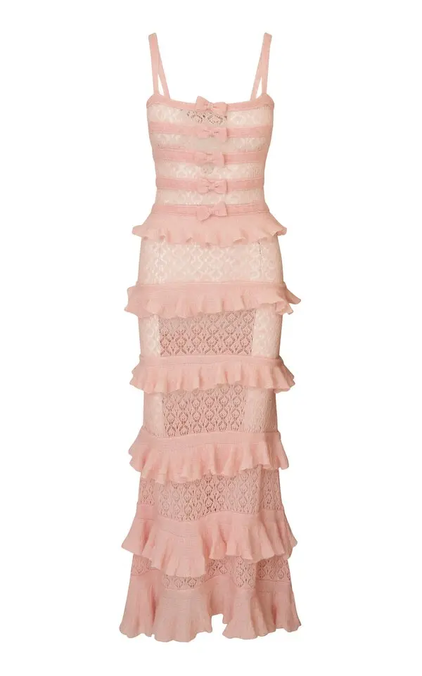 LoveShackFancy Hannelore Ruffle Wool-blend Knit Maxi Dress - Pink