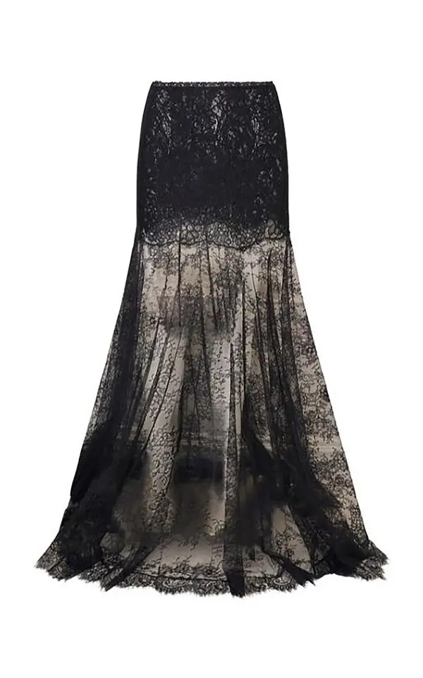 LoveShackFancy Carline Lace Maxi Skirt - Black