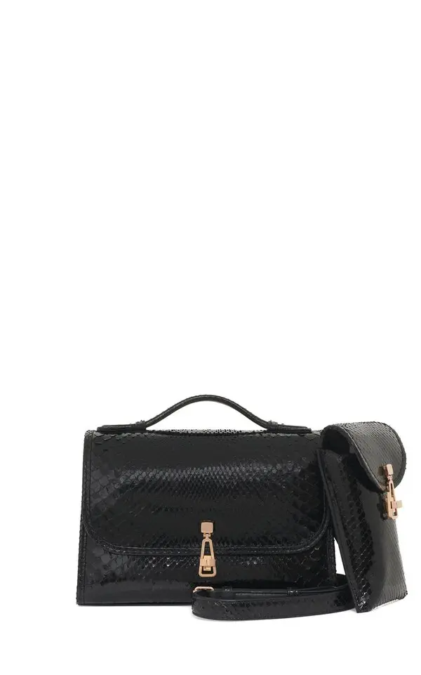 Gabriela Hearst Medium Leonora Flap Bag In Snakeskin - Black