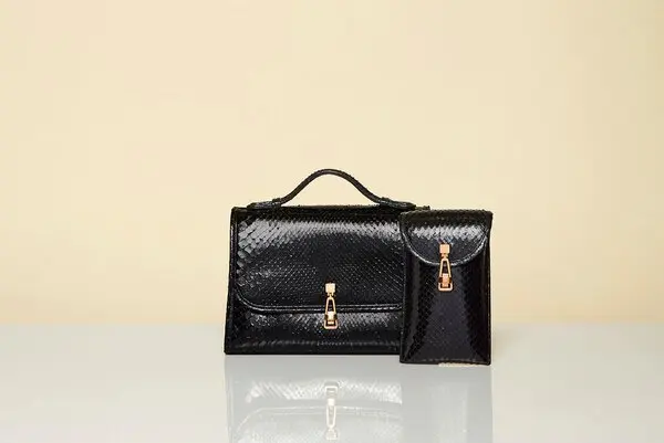 Gabriela Hearst Medium Leonora Flap Bag In Snakeskin - Black