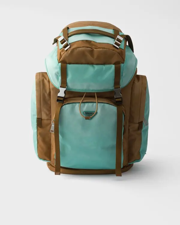 Prada Large Re-nylon And Saffiano Leather Backpack - Brandy/jade