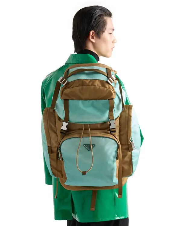 Prada Large Re-nylon And Saffiano Leather Backpack - Brown