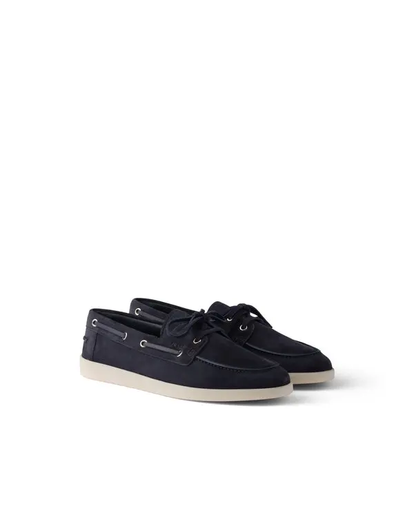 Prada Suede Boat Shoes - Blue