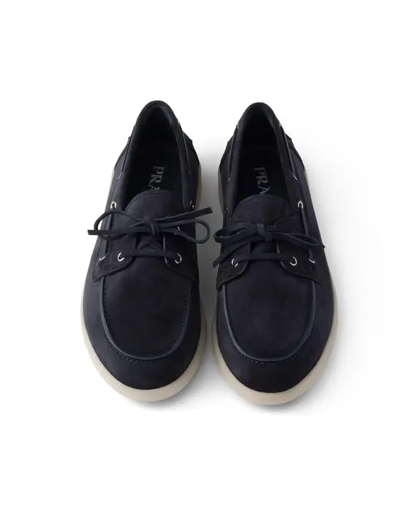 Prada Suede Boat Shoes - Blue