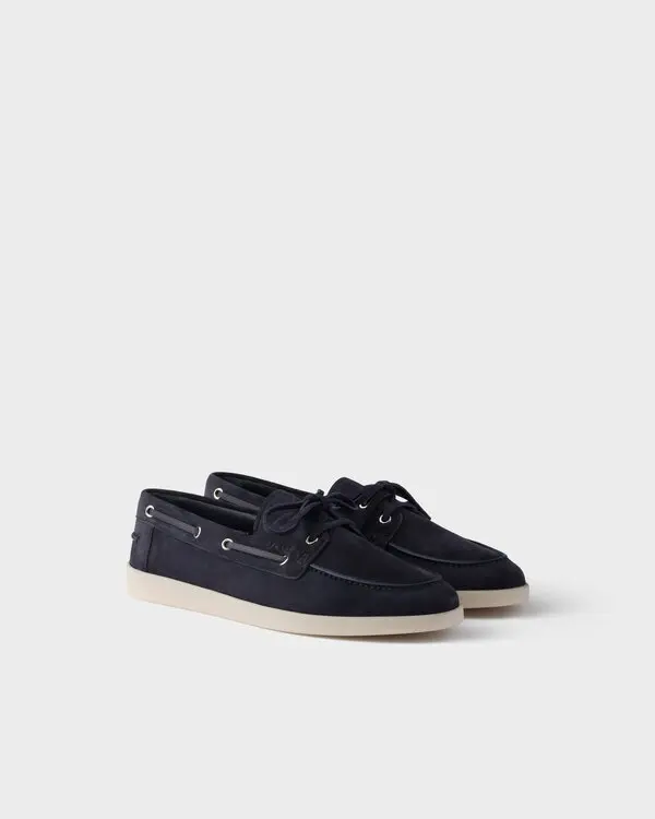 Prada Suede Boat Shoes - Navy