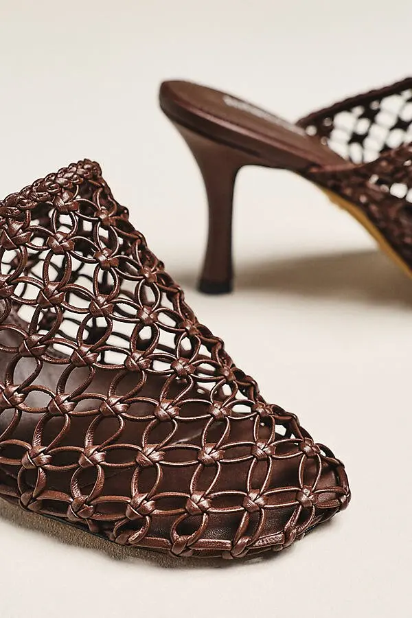 Lola Cruz Gara Woven Heeled Mules - Dark Brown