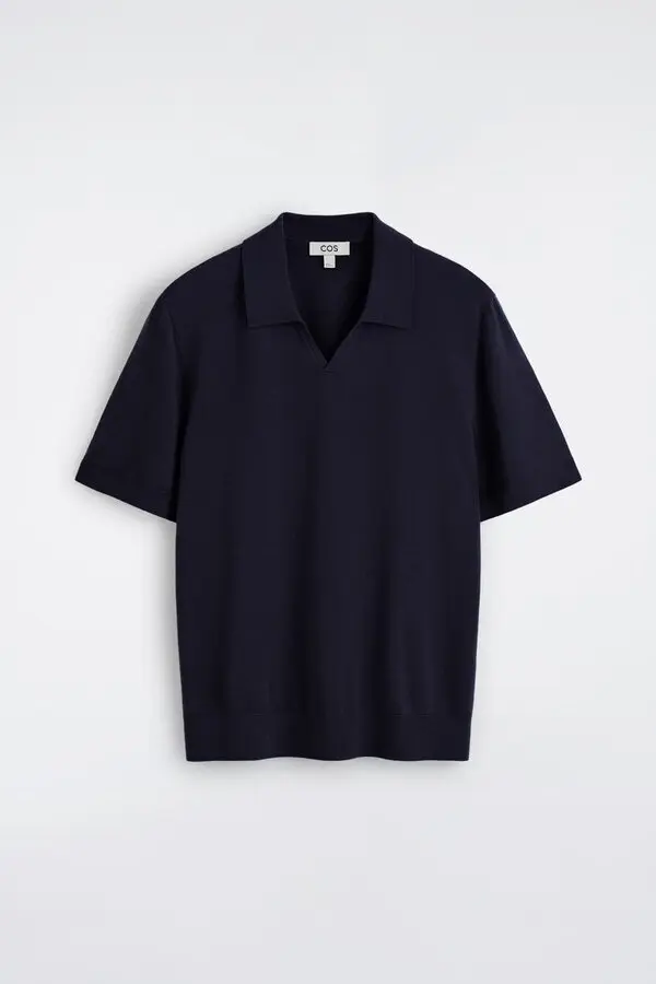 Cos Open-collar Merino Wool Polo Shirt - Navy