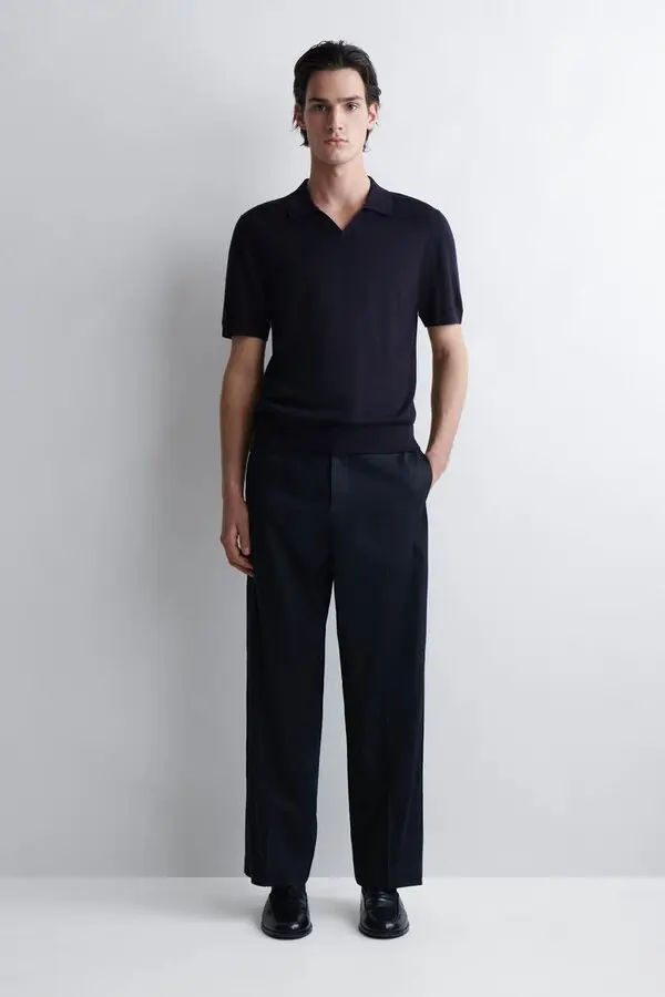 Cos Open-collar Merino Wool Polo Shirt - Navy