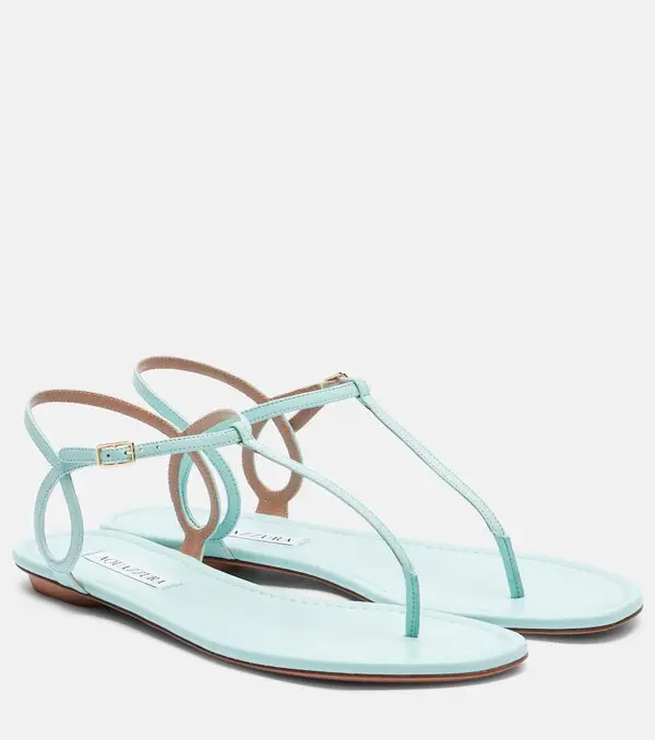 AQUAZZURA Leather Thong Sandals - Blue