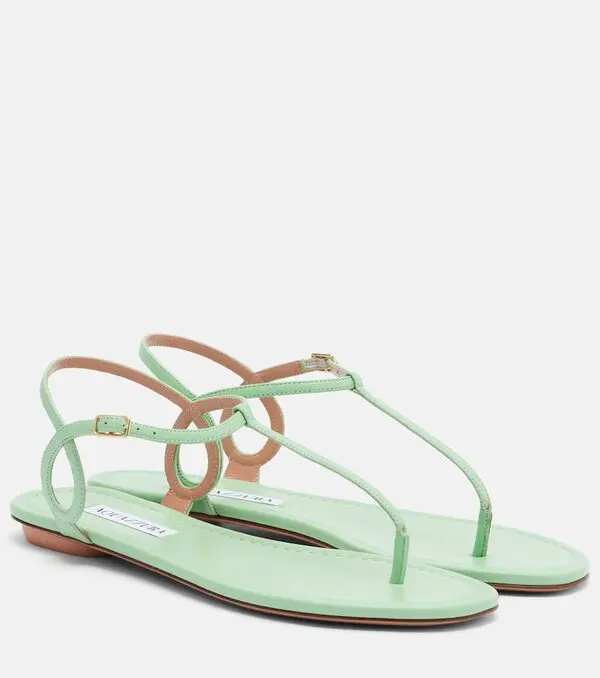AQUAZZURA Almost Bare Leather Thong Sandals - Green