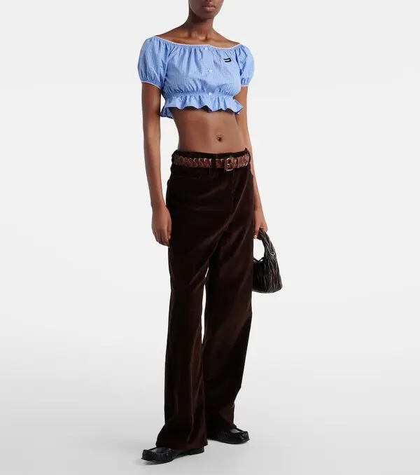 Miu Miu Checked Cotton Poplin Crop Top - Blue